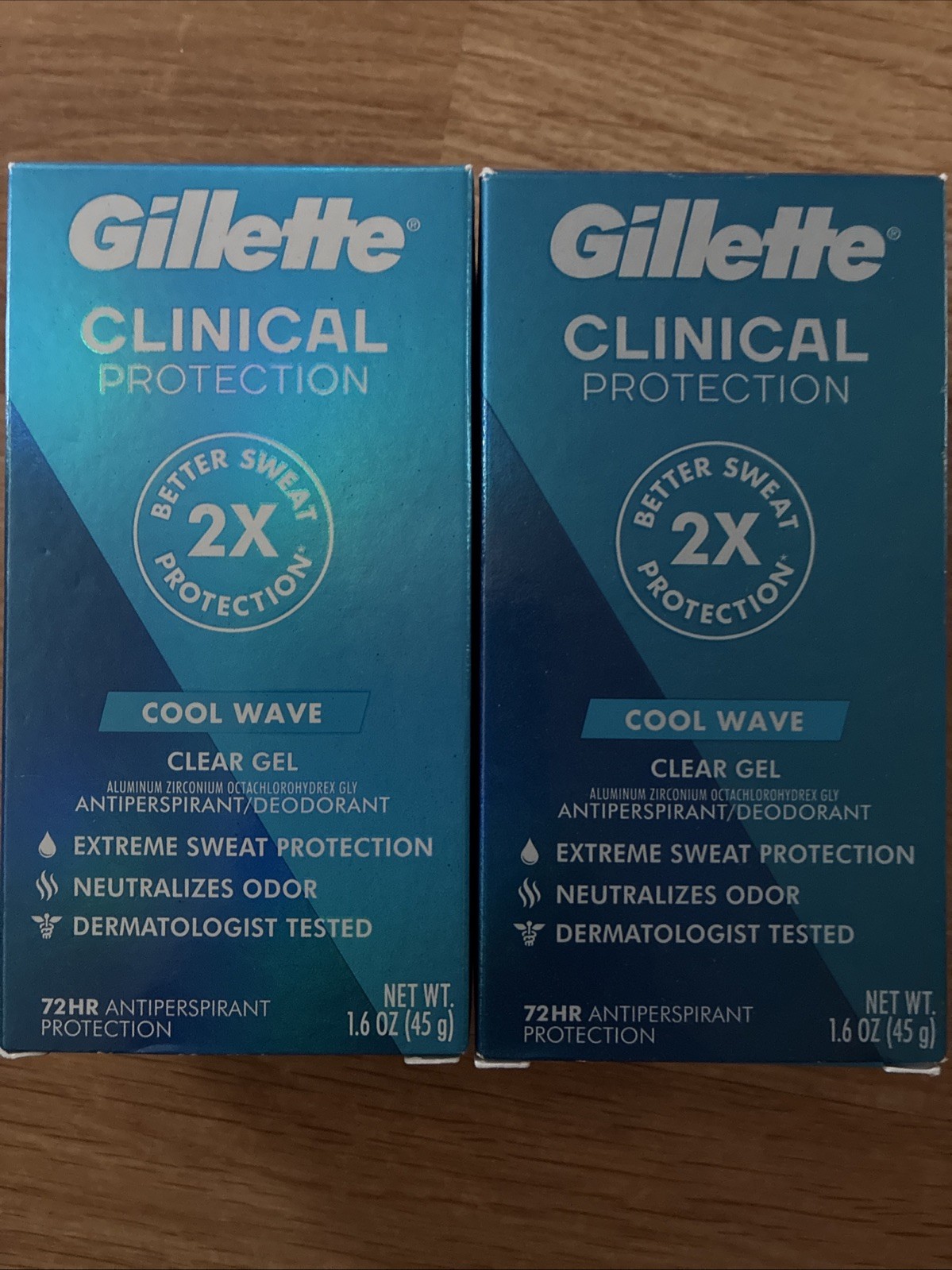 2 Gillette Clinical Clear Gel Cool Wave Antiperspirant Deodorant 1.6oz ...