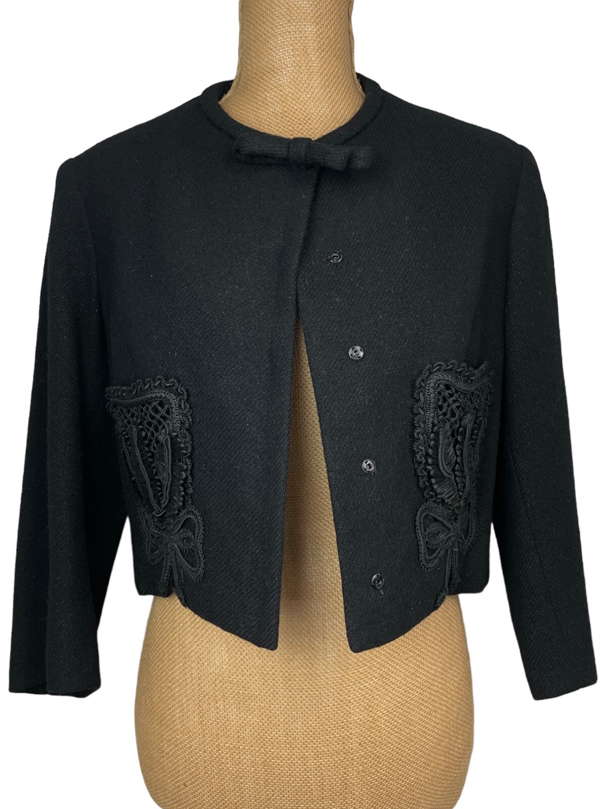 Alberto Fabiani Vintage 1950s Italian Couture Black Wool Ornate Cropped ...