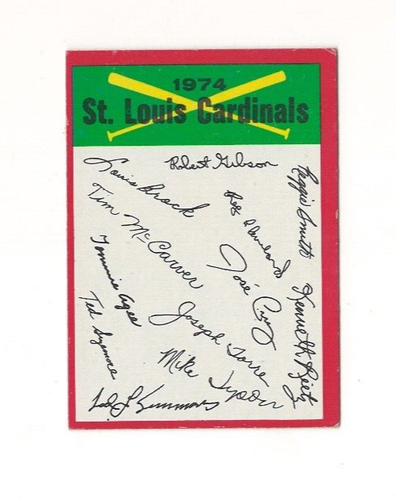 1974 Topps Baseball Red Border Team Checklist ~ St. Louis Cardinals ...