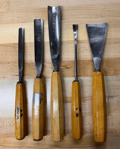 Lot of 5 Antique Wood Carving Chisel Set Gouge Fishtail Parting Spoon ...