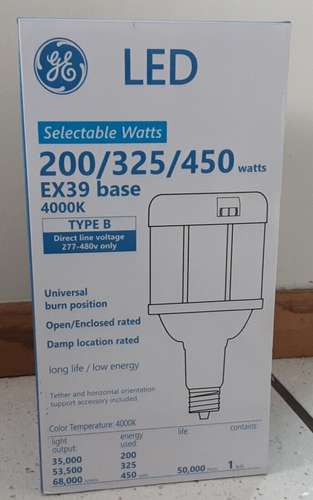 GE Lighting LED Bulb, Selectable Watts - 200/325/450W, 277- 480V EX39 ...