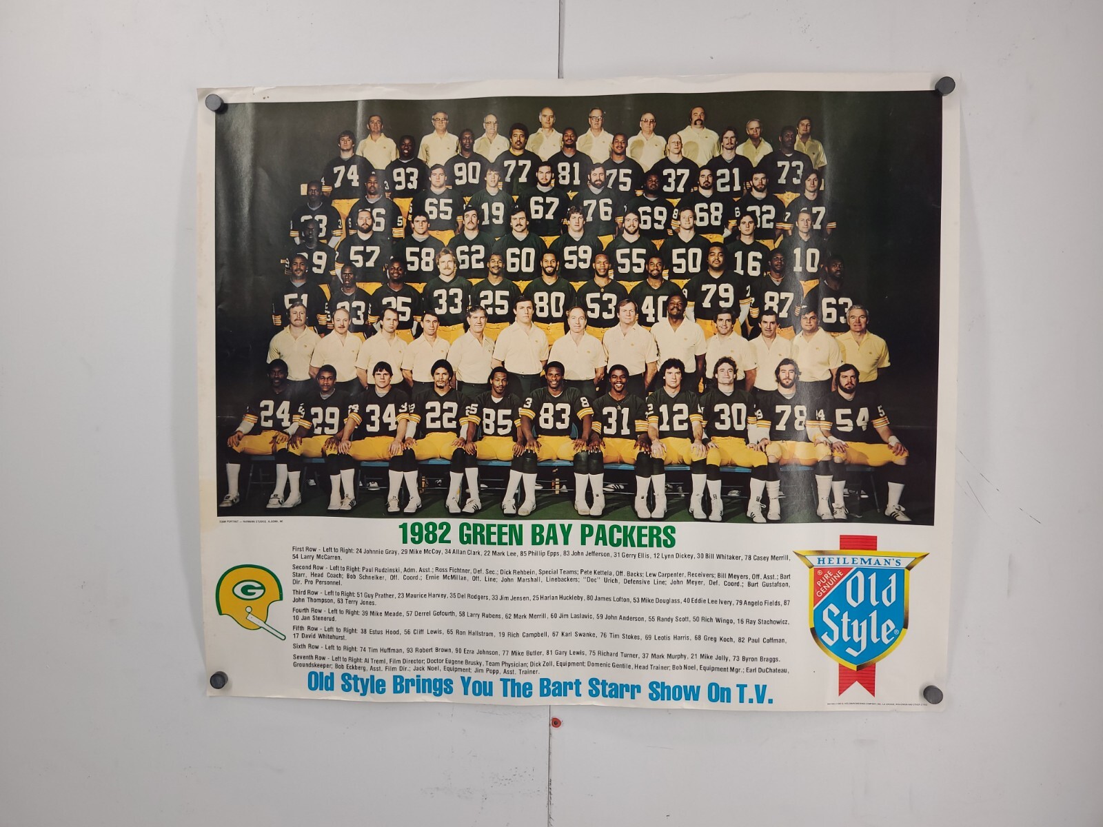 Vintage 1982 Green Bay Packers Football Team Poster Old Style Beer NFL ...