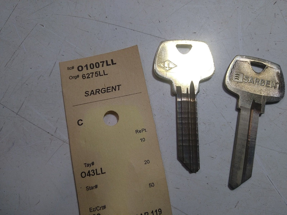 Lot of 6 - Sargent LL 6275LL KEY BLANKS 01007LL small envelope #72 | eBay