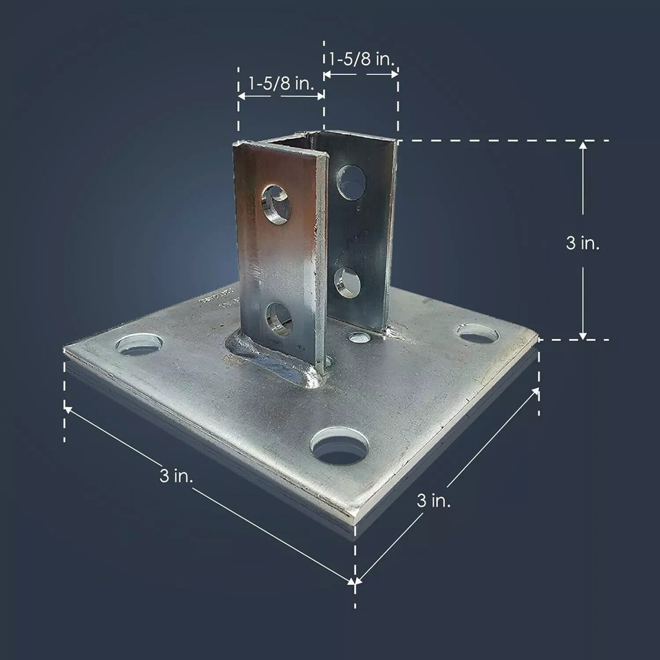 Strut Mounting Bracket Steel Square Post Base 3-in. Steel Angled Single ...
