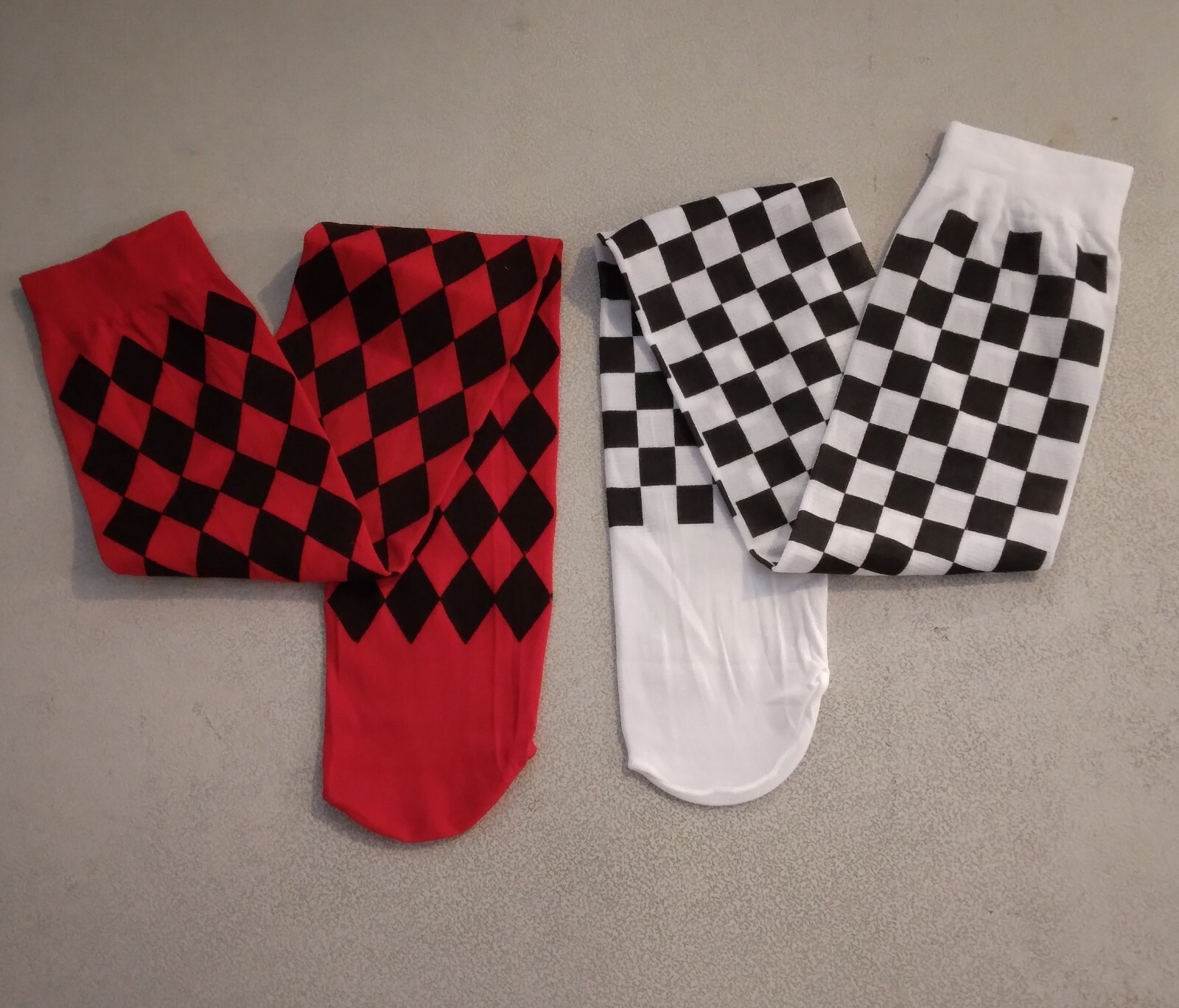 Panty Hose Black white checks red black diamonds Thigh High socks ...