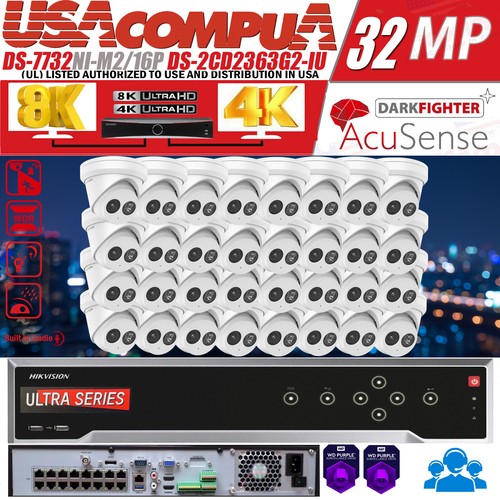 Hikvision 32CH 16POE NVR 32MP Security Camera System IP W/6MP Turret ...