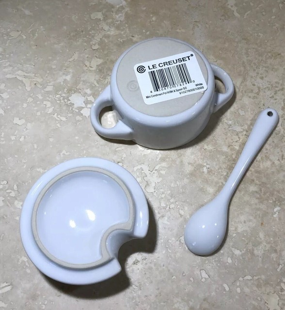 Le Creuset Set of 2 Mini Condiment Pots 3oz W/spoons White Ship for ...