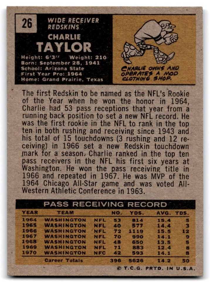 1971 Topps Charlie Taylor Washington Redskins #26 | eBay