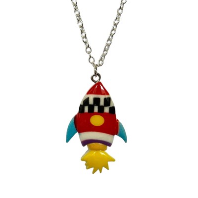 Retro Rocket Necklace Silver Plated Chain Quirky Geek Novelty Colourful ...