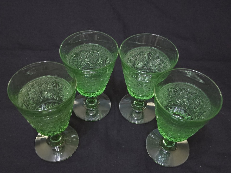 4 DUNCAN & MILLER Sandwich Green Water Goblets 5.75"x3.5" Each | eBay