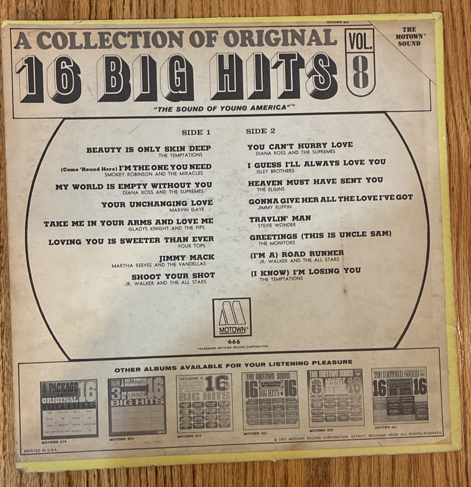 The Motown Sound Vol 8 A Collection Of Original 16 Big Hits LP MS666 ...