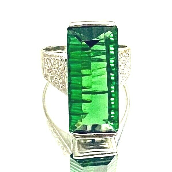 R3709S Green Helenite Sterling Solitaire Silver Ring | eBay