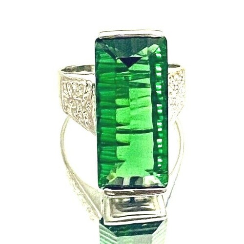 R3709S Green Helenite Sterling Solitaire Silver Ring | eBay