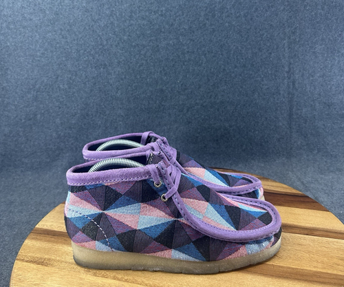 Clarks Originals Women's Purple Combi Wallabee Boots Plaid Chunky Moc ...
