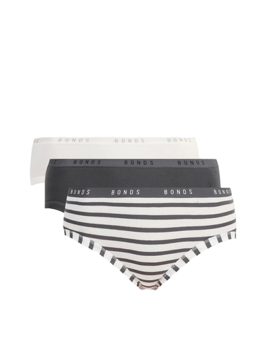 6 Pack X Bonds Womens Cottontail Midi Underwear White/Charcoal Stripes ...