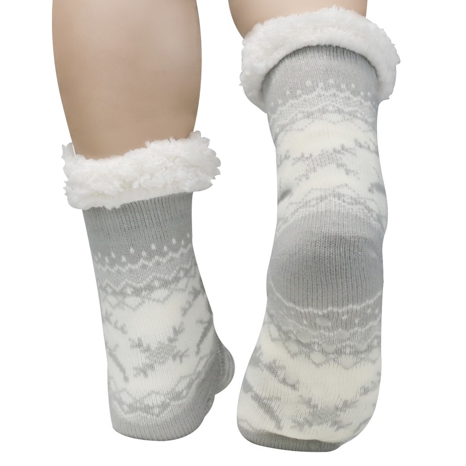 Womens Thick Knit Sherpa Fleece Lined Thermal Fuzzy Slipper Socks with ...