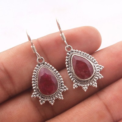 925 Sterling Silver Faceted Ruby Stone Earring Cut Stone Earring Dangle ...
