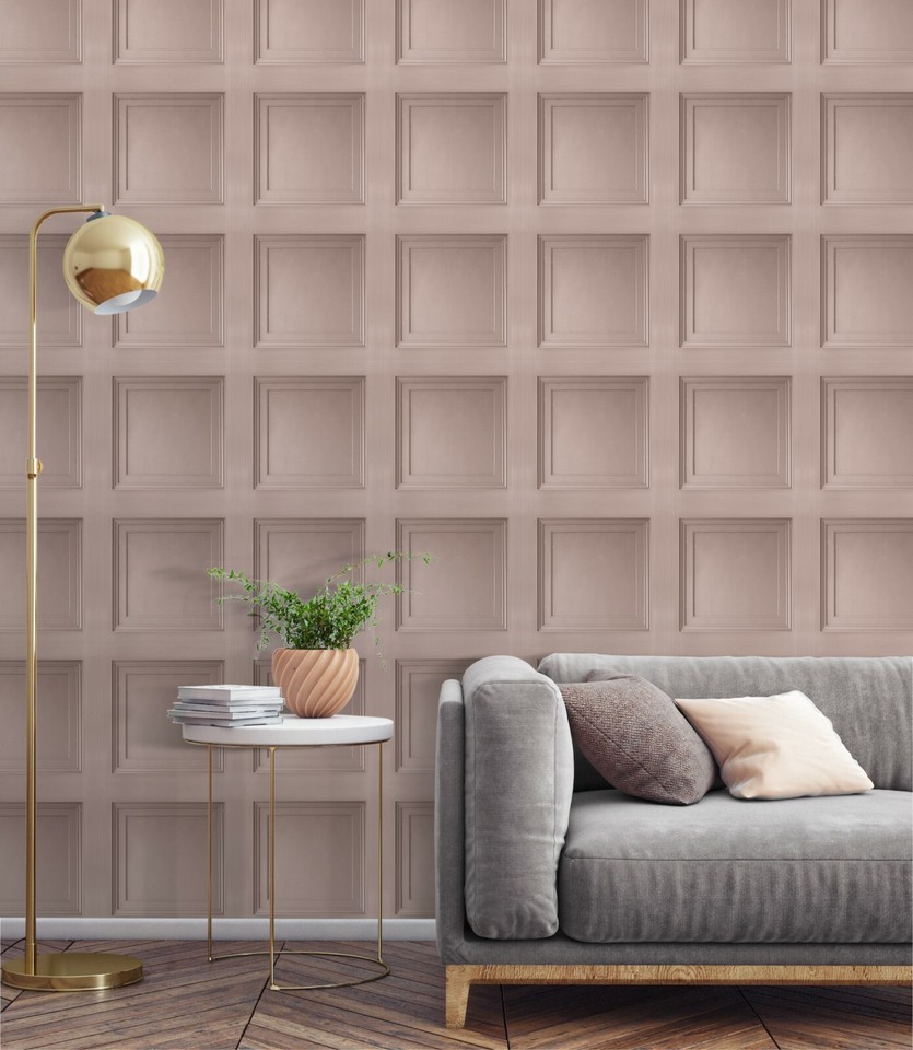 Blush Pink Wooden Panel 3D Effect Realistic Square Panelling Flat ...
