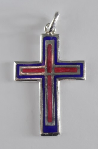 Sterling Silver Dark Blue and Red Enamel Cross Pendant/2.70 Gr. | eBay