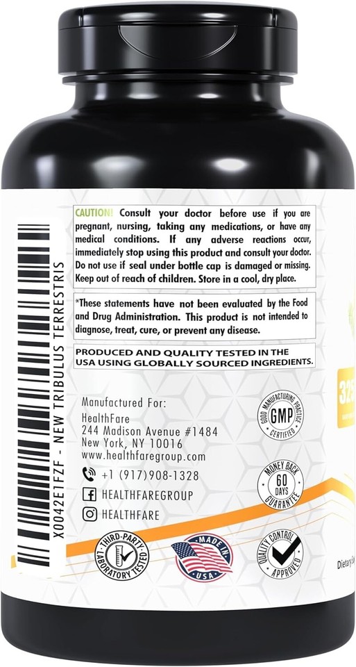Healthfare Tribulus Terrestris 32,500mg 200 Caps High Potency Herbal ...