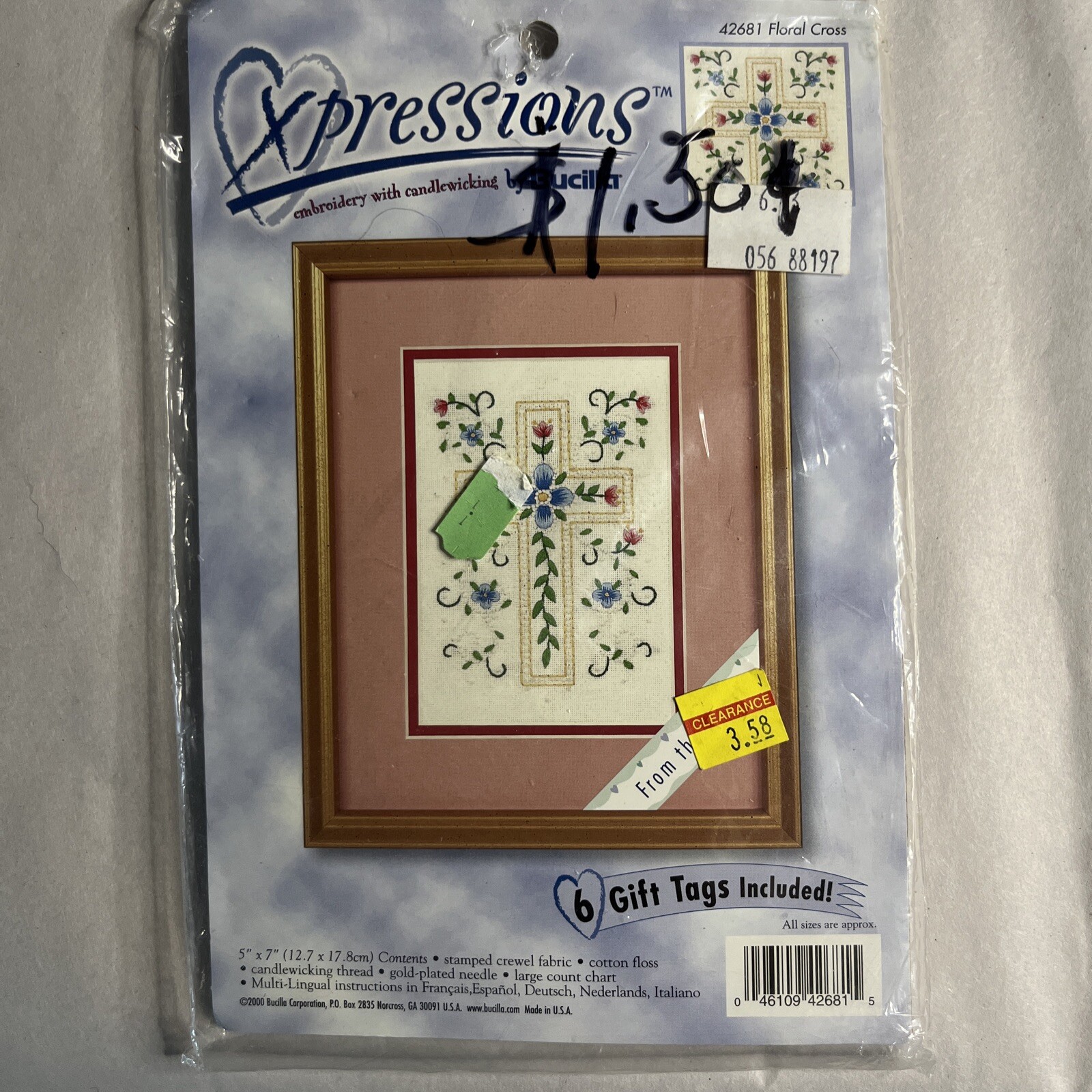 Bucilla Expressions Stamped Embroidery Kit 5x7” Floral Cross Religious ...