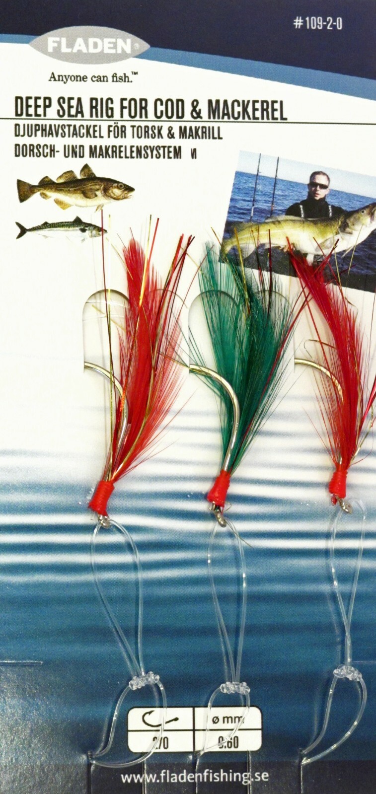 5 Fladen Cod Flies Rigs Mackerel Multi Glitter 3 Hook Size 2/0 Feathers ...