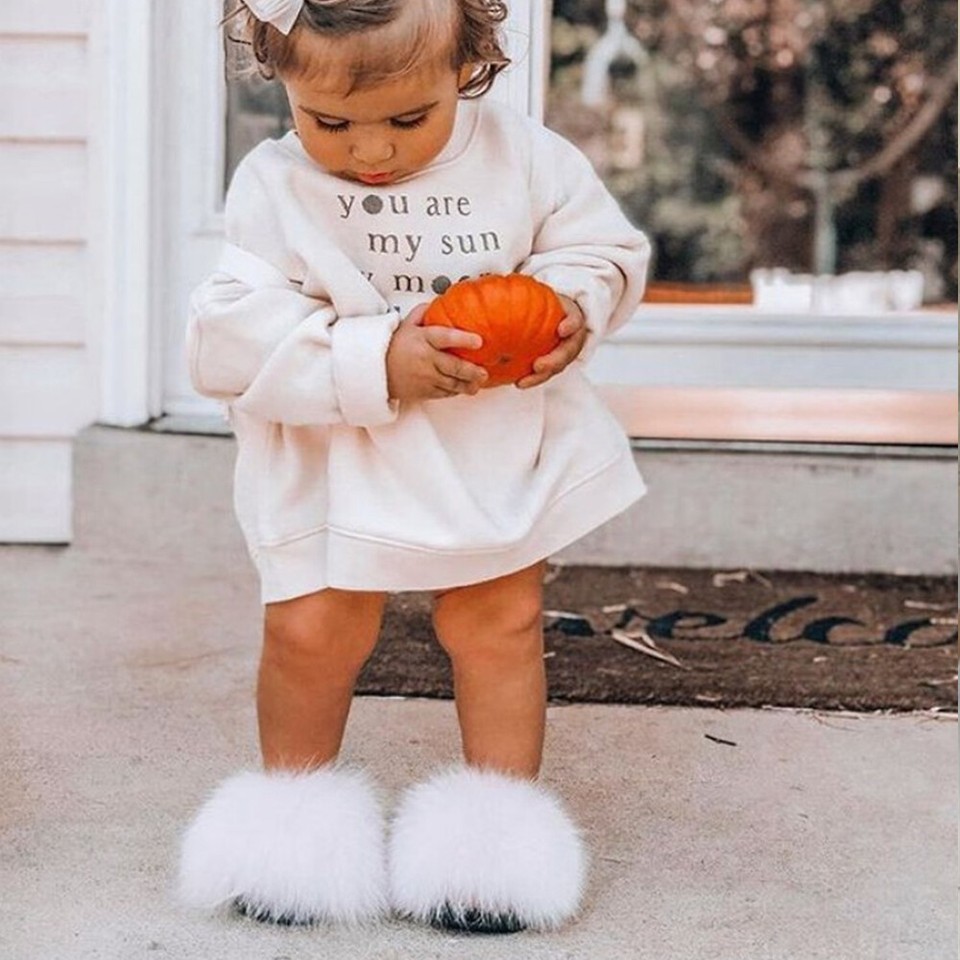Kids Faux Farm Fox Fur Slippers Girls Summer Sandals Children Cute ...