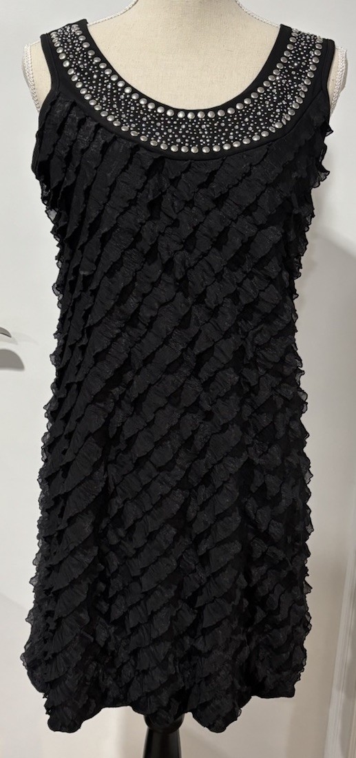 Carole Little Black Ruffle Layered Silver Studded Sle… - Gem