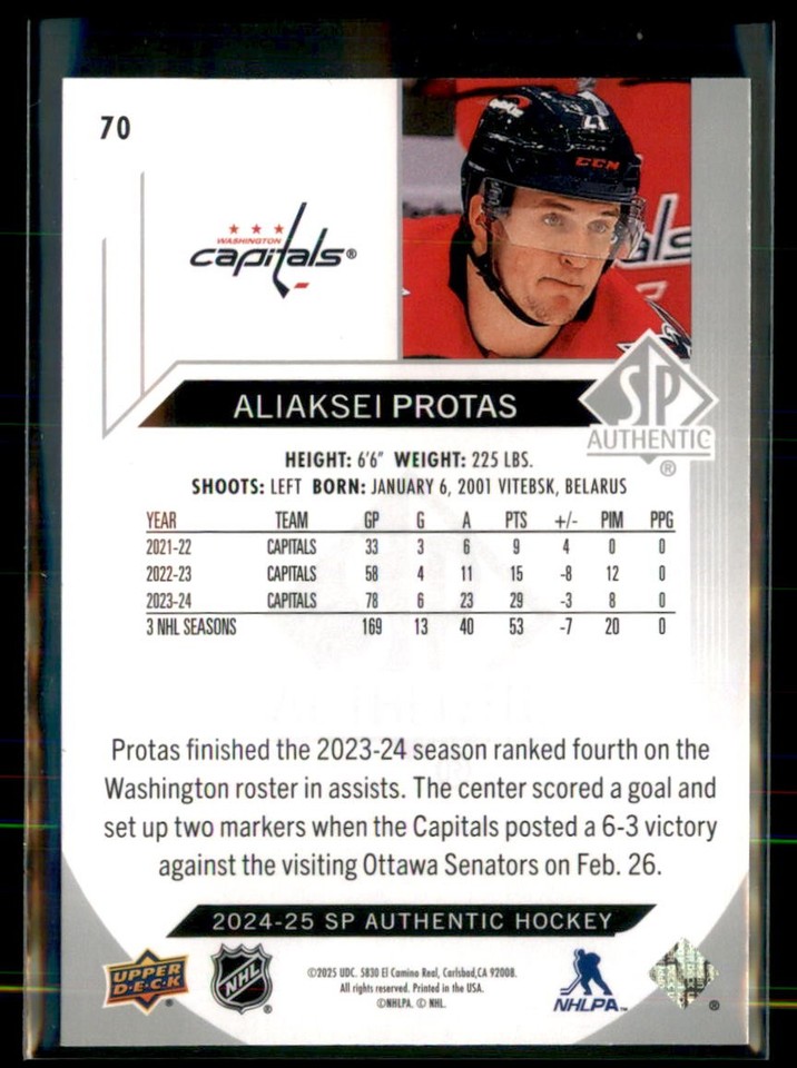 2024-25 SP Authentic Aliaksei Protas Capitals 70 | eBay