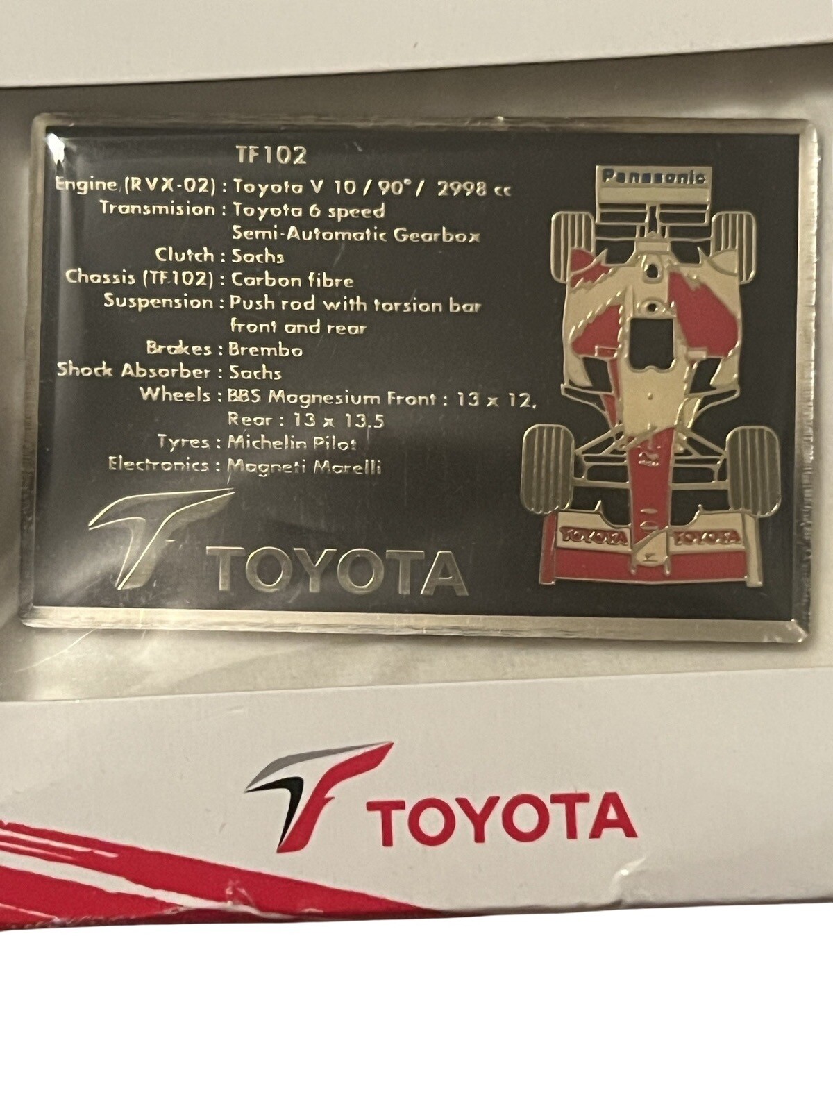 Toyota Formula 1 Panasonic Racing Car Stats Pin Button Souvenir | eBay