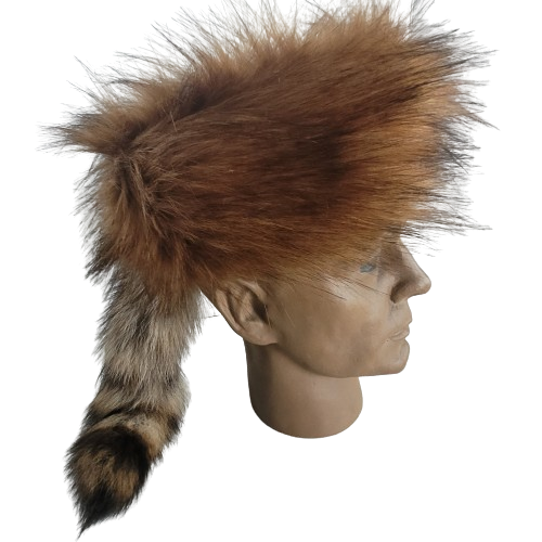 Plushy Coonskin Davey Crockett Cap Real Fur Tail Raccoon Coon Daniel ...