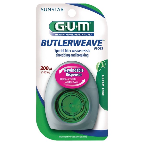 SUNSTAR 1840b GUM Butlerweave MINT Flavor Waxed Dental Floss 200 Yd ...
