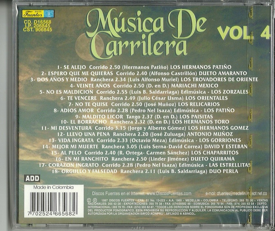 Musica De Carrilera Volume 4 Latin Music CD New | eBay