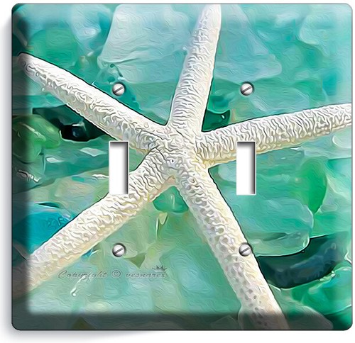 TURQUOISE SEA GLASS LIGHT SWITCH OUTLET PLATE ROOM BEACH HOUSE BATHROOM ...