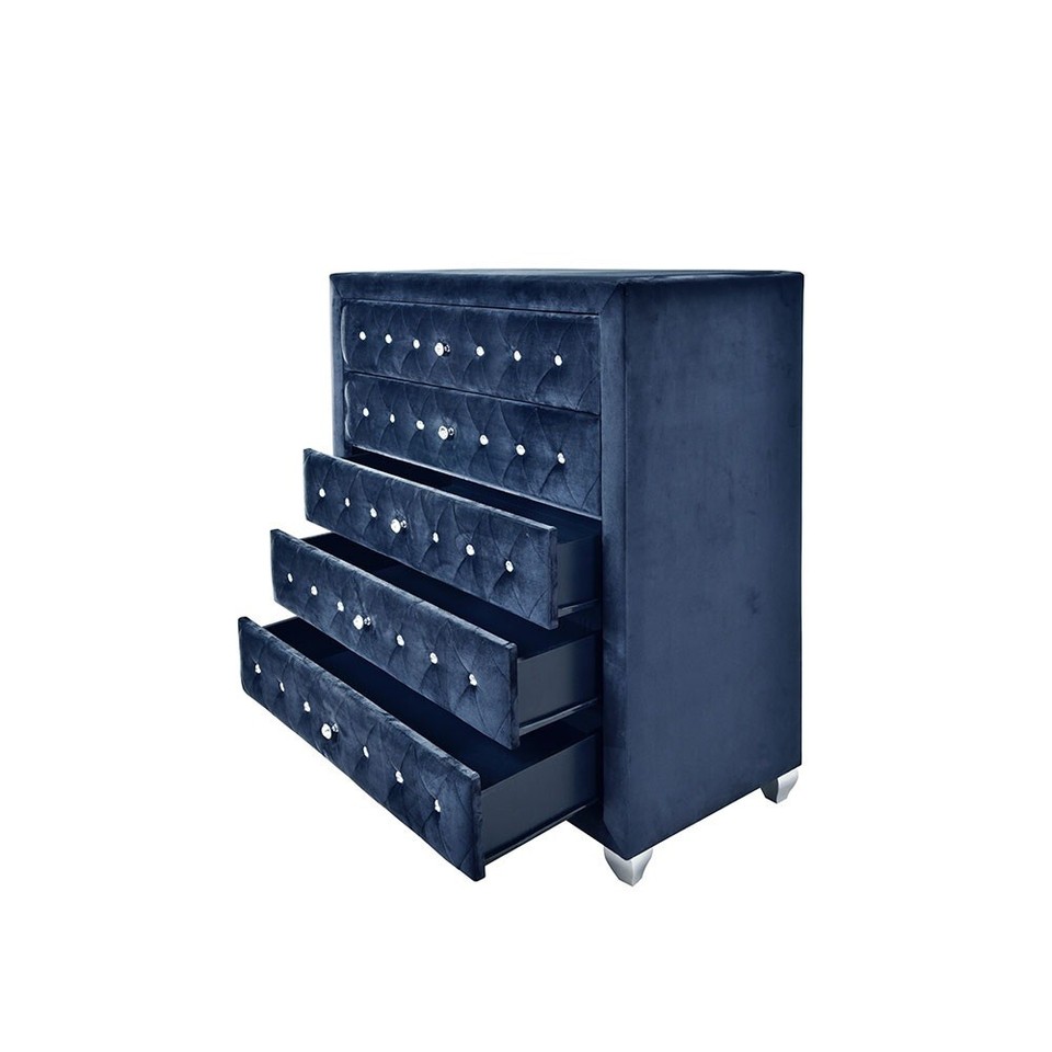 Modern 3Pc Blue King Size Wing Bed Nightstand Chest Storage Bedroom ...