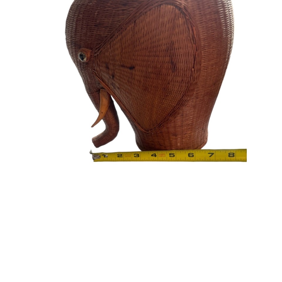 Vintage Wicker Elephant Head Planter pottery Vase 10" Tall Handwoven ...
