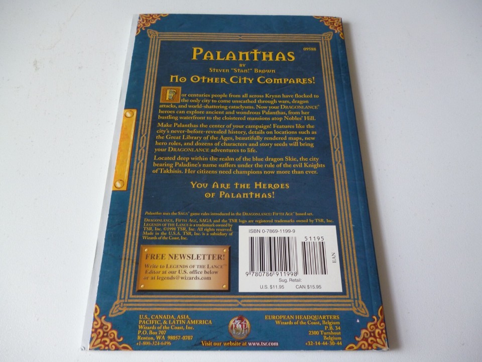 TSR D&D Dungeons & Dragons Dragonlance Palanthas 5th Age Saga ...