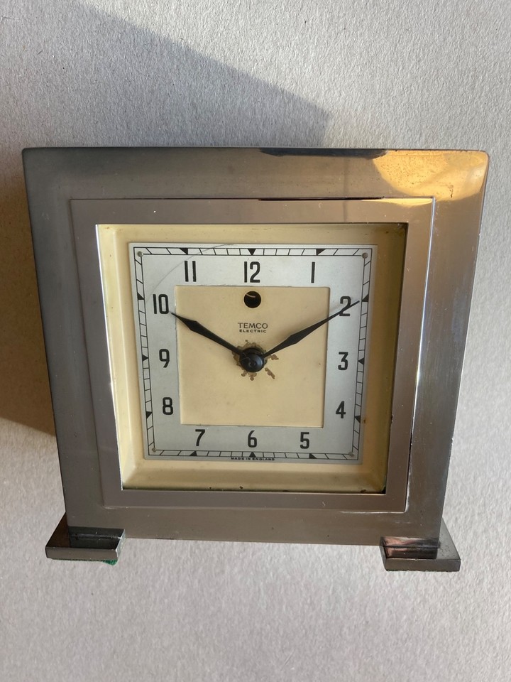 TEMCO ART DECO CHROME CASED ELECTRIC MANTEL or DESK CLOCK - Working ...