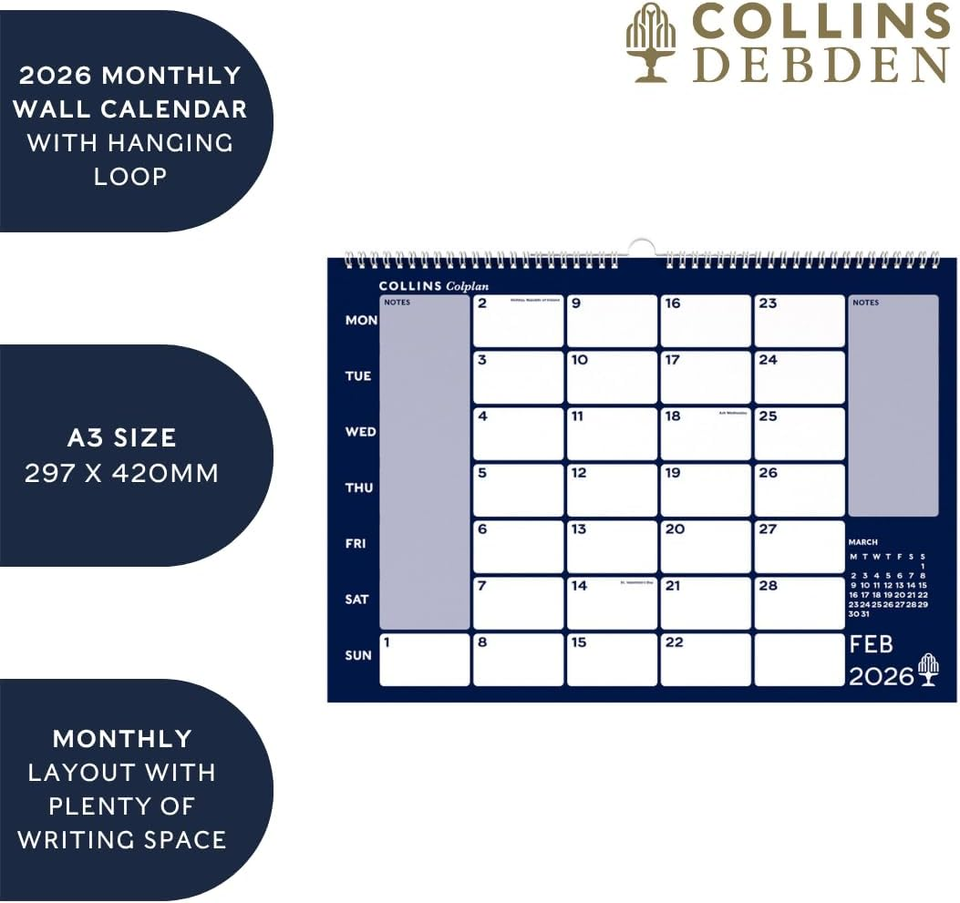 Collins - Colplan - A3 Monthly Wall Diary Calendar 2026 (CMC-26) | eBay UK