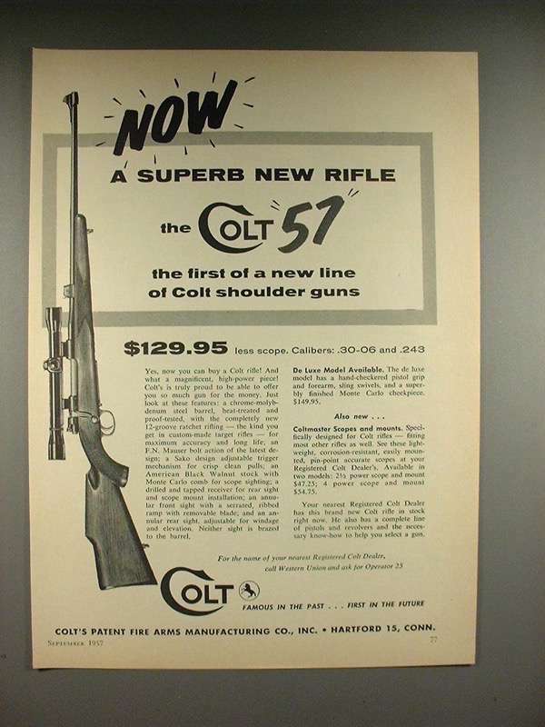 1957 Colt 57 Rifle Ad - Superb new Rifle! | eBay