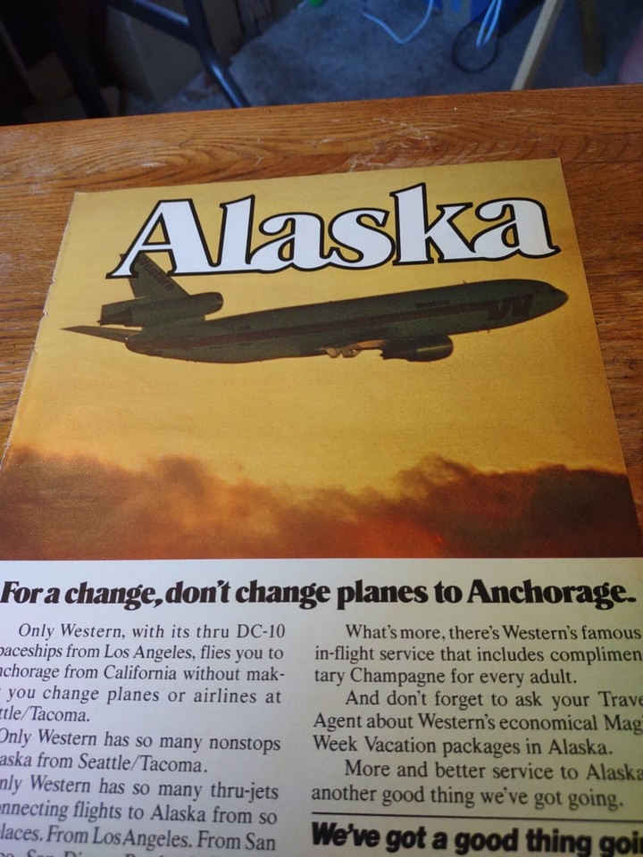 1975 Western Airlines Alaska Planes To Anchorage Magazine Ad | eBay