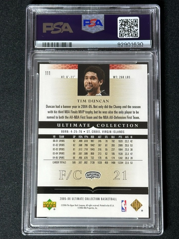 2005 Ultimate Collection Tim Duncan #111 PSA 9 MINT Spurs HOF SP /750 ...