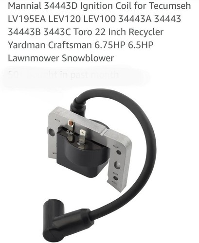 Mannial 34443D Ignition Coil for Tecumseh LV195EA LEV120 LEV100 34443A ...