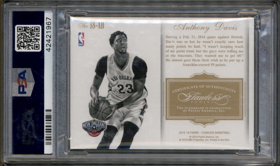 2015 Flawless Super Signature Sapphire Anthony Davis Autograph Auto /10 ...