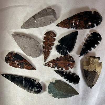 12 PC Mix Lot Arrowhead Collection Obsidian, Agate, Jasper Serrated & Plain Edge | eBay