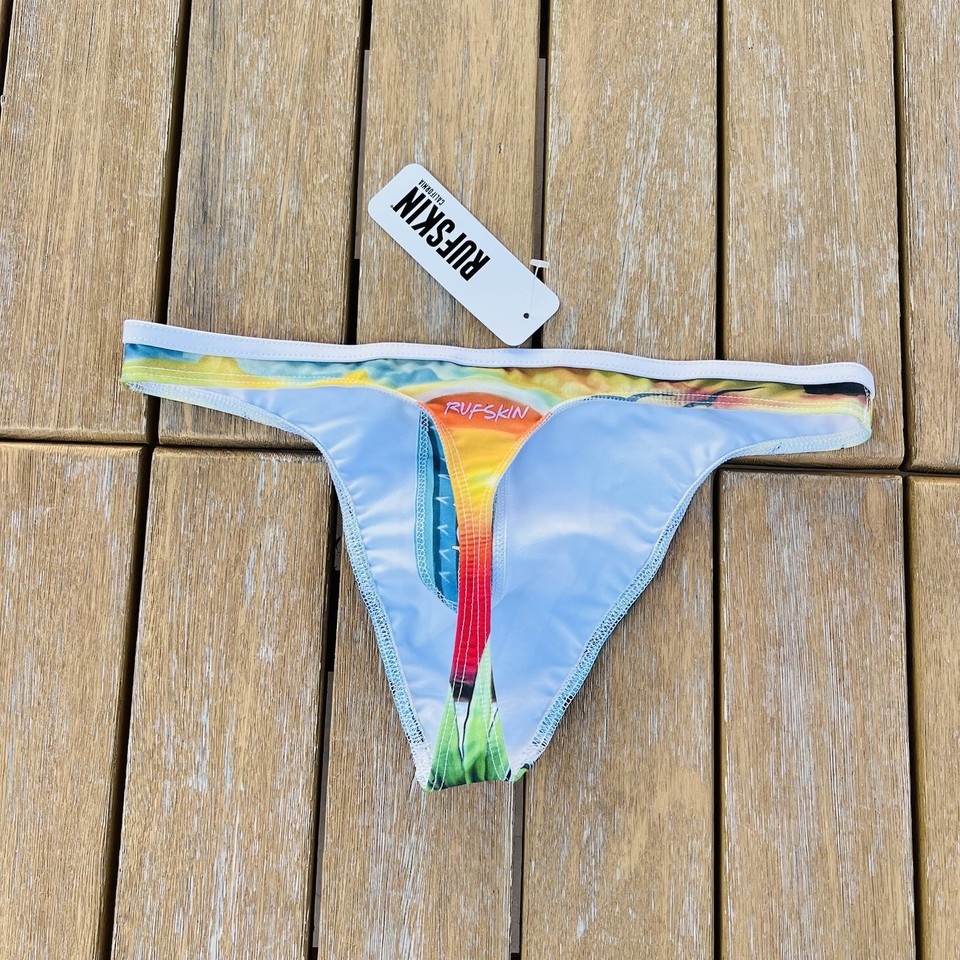 Rufskin Men blue green Lazlo sublimation swim T-back thong swimwear ...