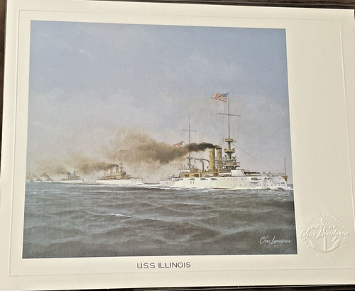 USS ILLINOIS Naval Art Print - Warship Chas Lundgren Embossed 50 States ...