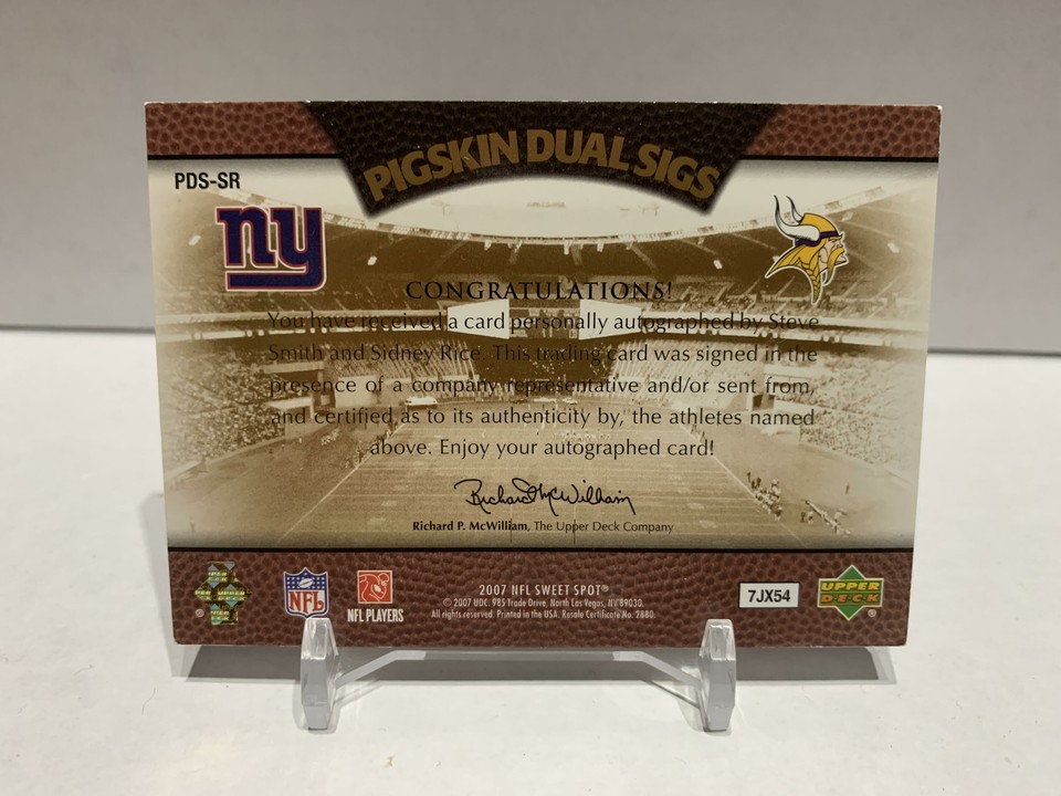 Sidney Rice Steve Smith 2007 UD SWEET SPOT PIGSKIN DUAL SIGS AUTO RC ...