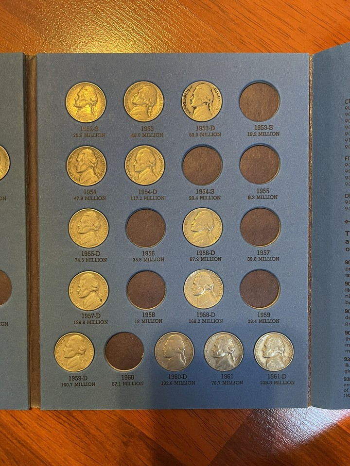 Halfway Complete Whitman Jefferson Nickels Number One 1938-1961 Coin ...