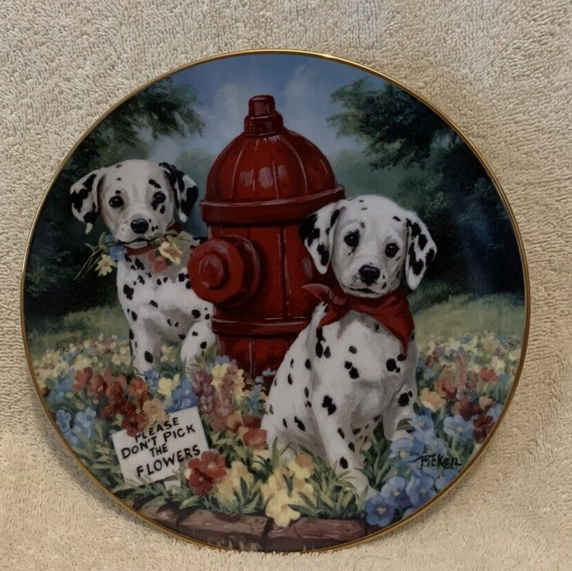 1993 Princeton Gallery PLEASE DON'T PICK THE FLOWERS Dalmation Puppies ...